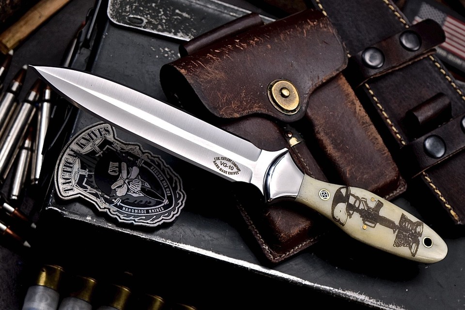CFK Handmade VG10 Custom MILITARY SCRIMSHAW BONE Dagger Hunting Sport ...