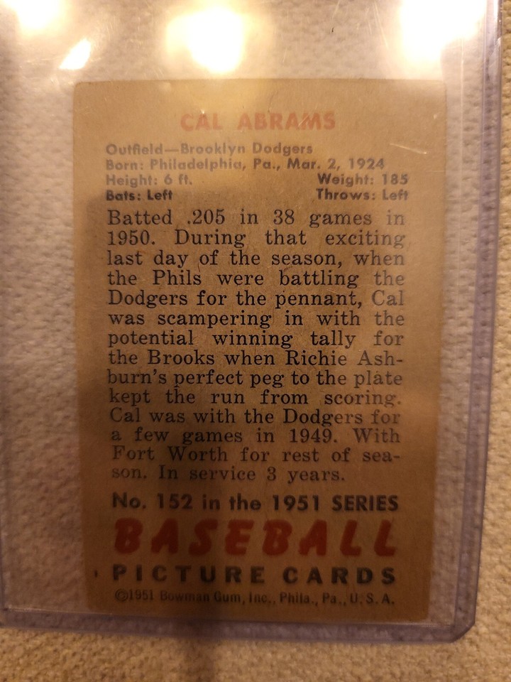1951bowman Cal Abrams Ex. Cond. | eBay