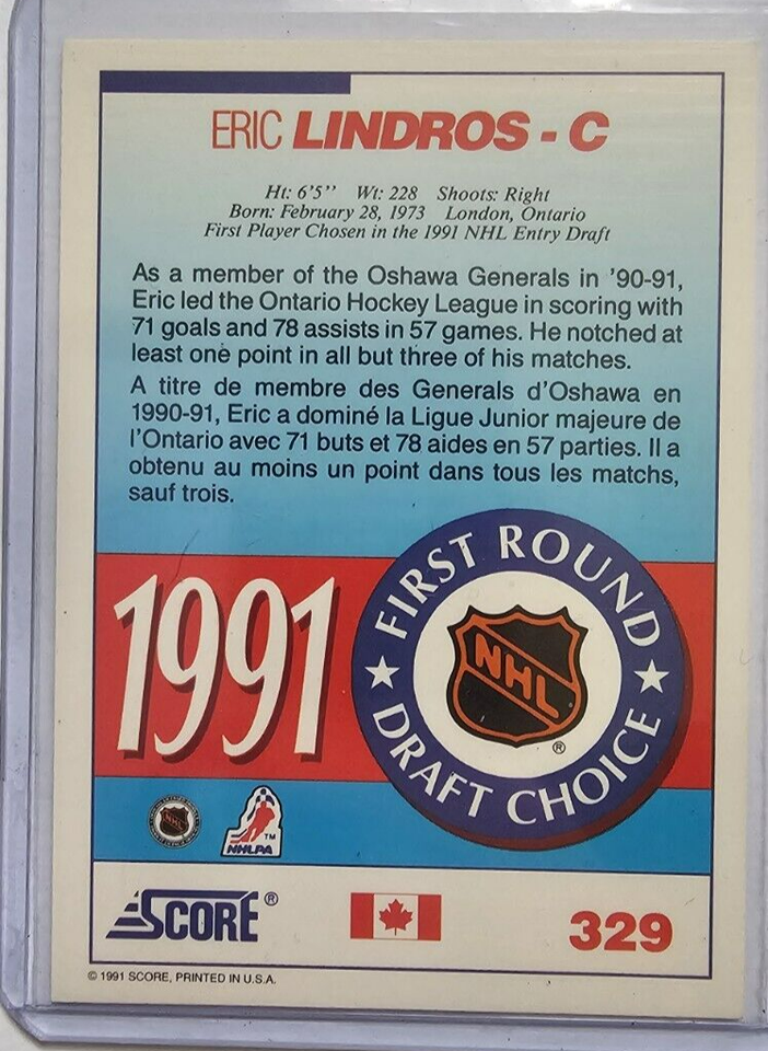 1991-92 Score - Canadian Bilingual #329 Eric Lindros Mint Rookie Card ...