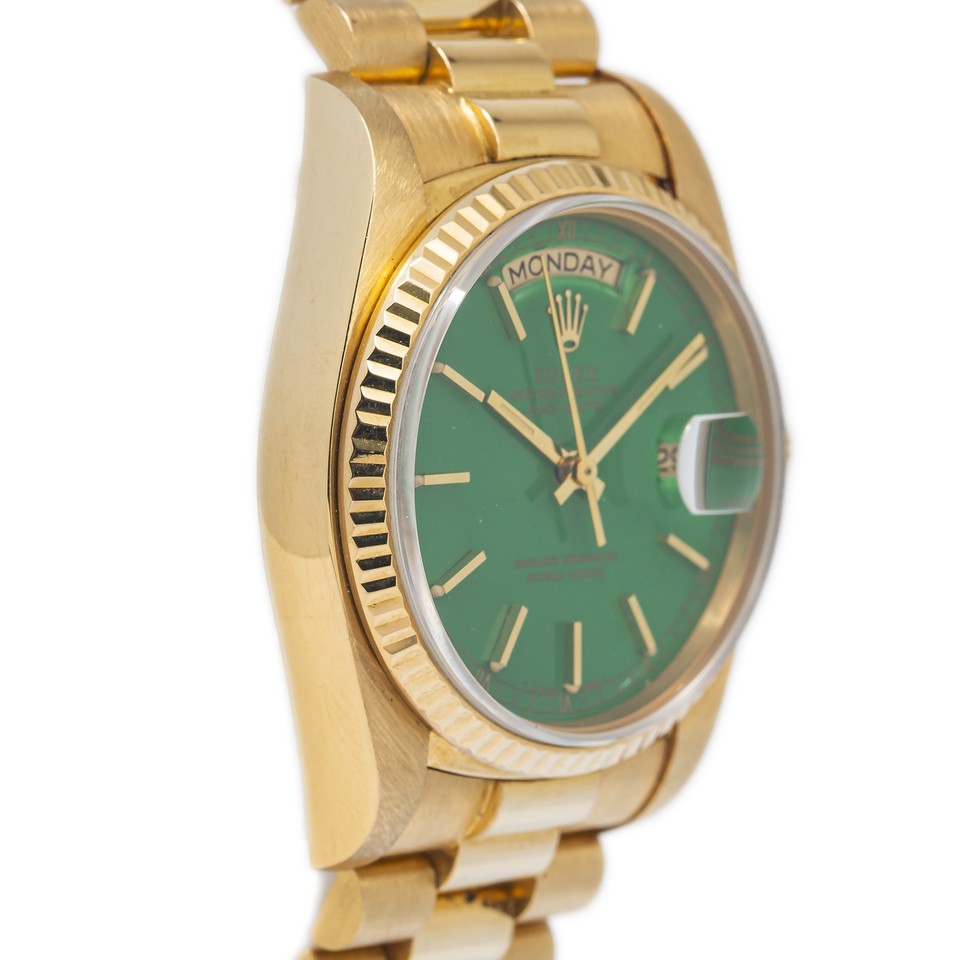 Rolex Day-Date 18038 18k Yellow Gold President Green Stella Dial Auto ...