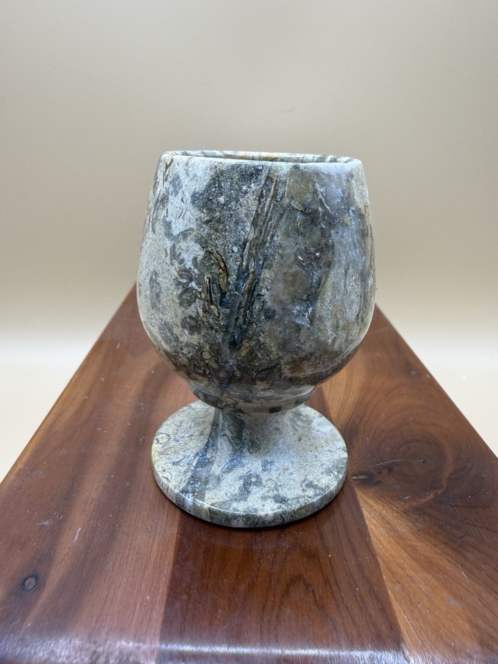 Fossil Dragon Stone Goblets Chalices Cordials Vintage Stone Carved 3 ...
