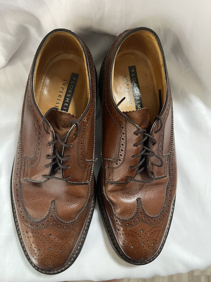 Vintage FLORSHEIM Longwing Shoes 8.5 Whiskey Brown KENMOOR Wingtips ...