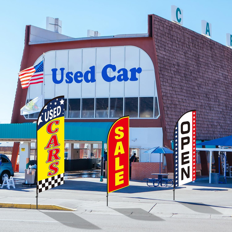 3 Pcs Used Cars Flag 7 X 5.4 Ft Car Auto Dealer Swooper Feather Flags ...