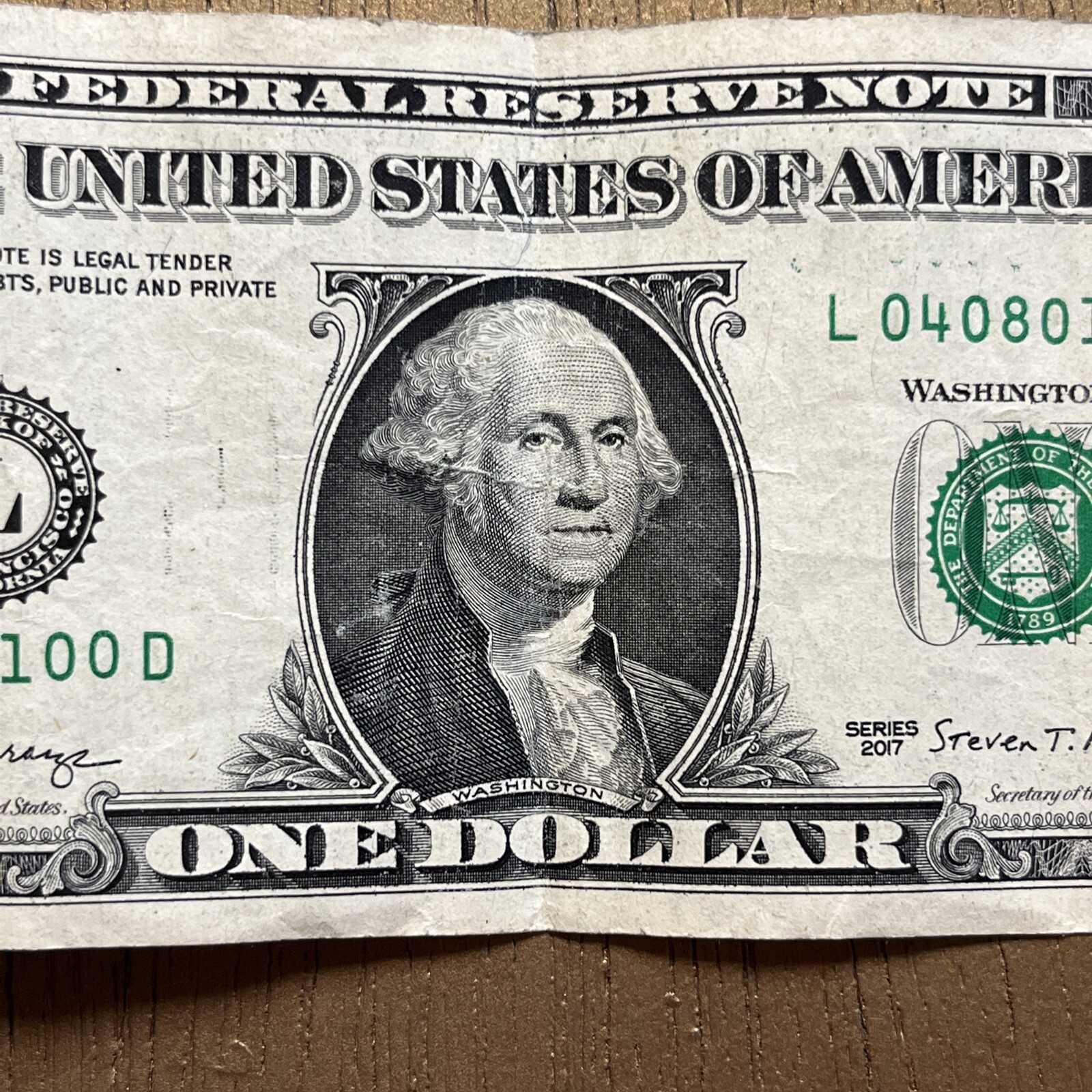 2017 Ink Error Dollar Bill With Fancy Serial Number 04080100 #km | eBay