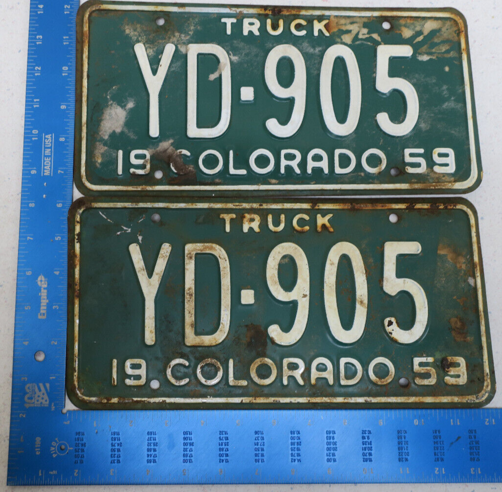 1959 59 COLORADO CO LICENSE PLATE TAG SET PAIR # YD-905 TRUCK TRK | eBay