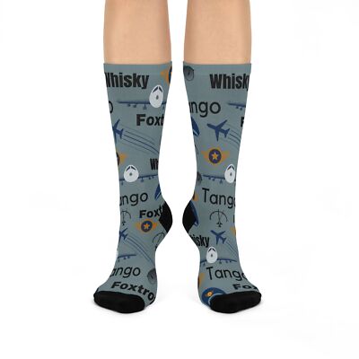 Pilot Socks Unisex Flight Theme Aviation Mid Calf Crew Stretchy ...
