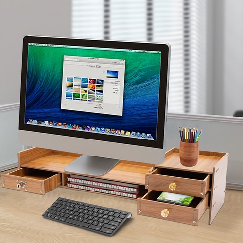 Wooden Desk Organizer w/ Drawers Office Supplies Computer Storage ...