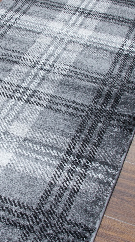 Grey Tartan Carpet Rug Contemporary Wilton Deep Soft Pile Any Room ...