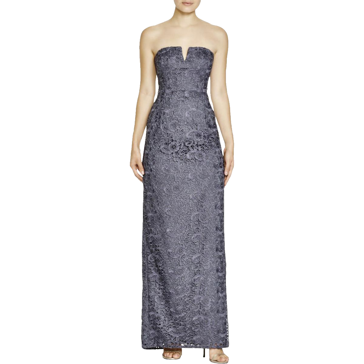 AIDAN MATTOX ~ Gray Crochet Lace Notched Bodice Column Formal Gown 0 ...