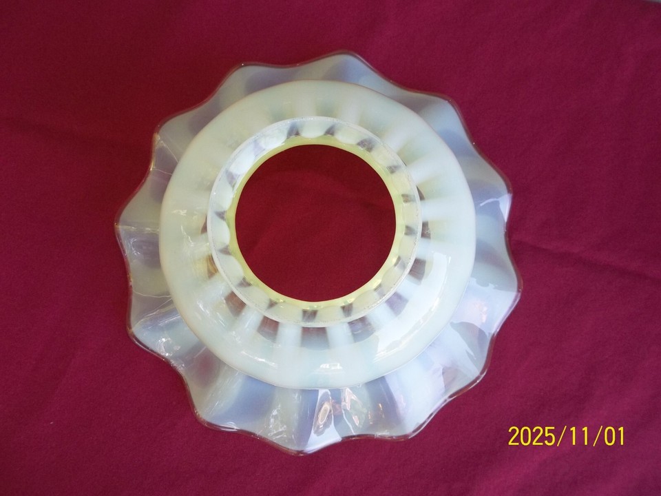 Antique Ruffled Vaseline Stripped Opalescent Glass Lamp Shade | eBay