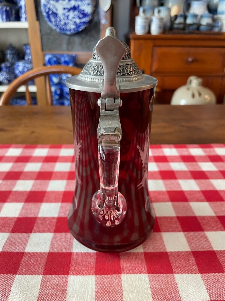 Antique Egermann Bohemian Ruby cut Glass Stein with Pewter Lid | eBay