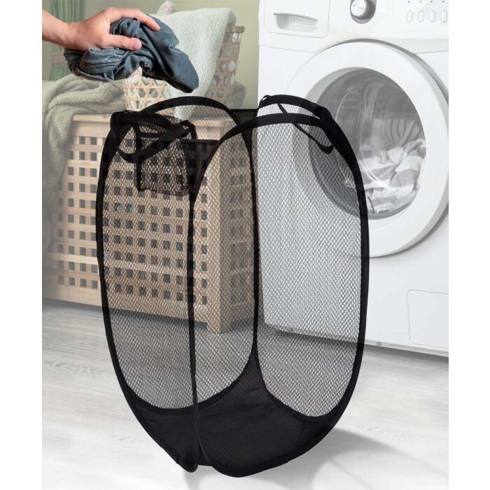 Laundry Foldable Basket Clothes Net Mesh Storage Pop up Bag Case Aid ...