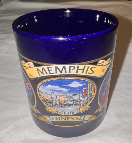 Vintage M Ware China Memphis TN Souvenir Blue Coffee Mug Beale St River ...