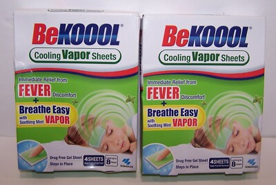 2 x BeKool Fever Cooling Gel Vapor Sheets 4ct Lot of 2 Last Up To 8 ...