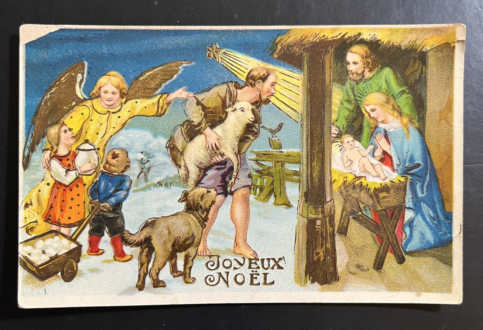 Vintage Postcard, French Christmas, Joyeux Noel, Gel Embossed, Nativity ...