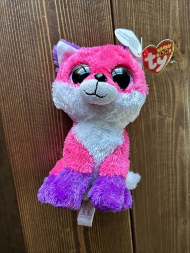 Joey The Fox Ty Beanie Boo Small Plush Pink Purple White %100 Ty Silk ...