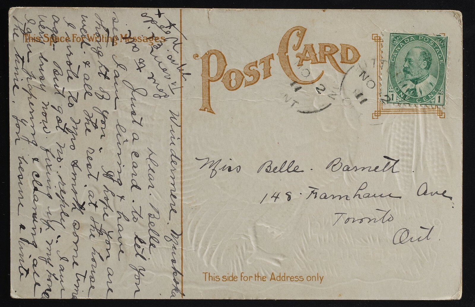UTTERSON Ontario split ring pmk 1911(NO2) Muskoka ,Thanksgiving post ...