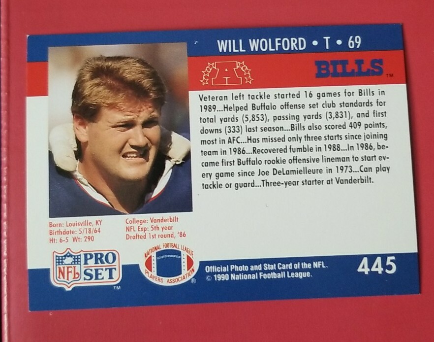1990 Pro Set Football Card #445 Will Wolford - Buffalo Bills | eBay