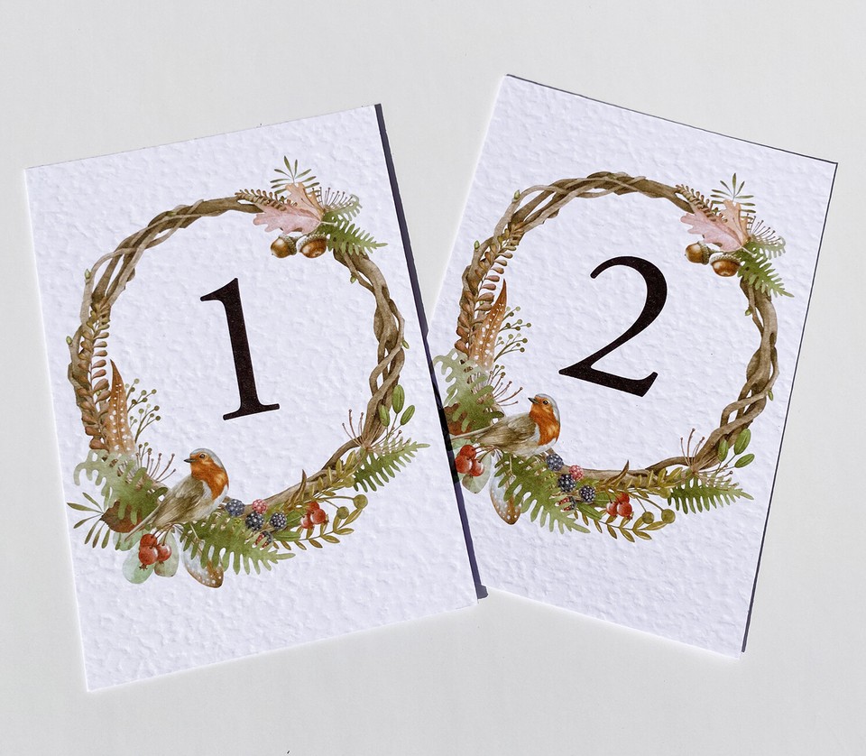Forest greenery TABLE NUMBERS woodland animals birds tree wreath rustic ...
