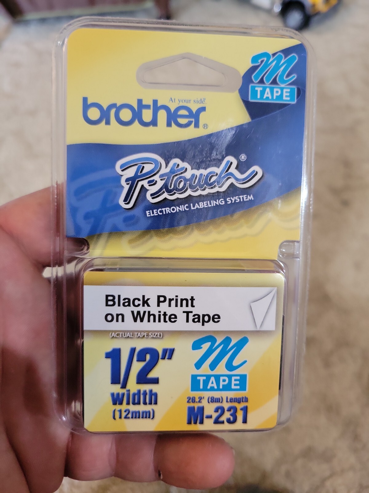 Brother M231 P-Touch Label Tape 1/2" Black on White 12 mm Width ...