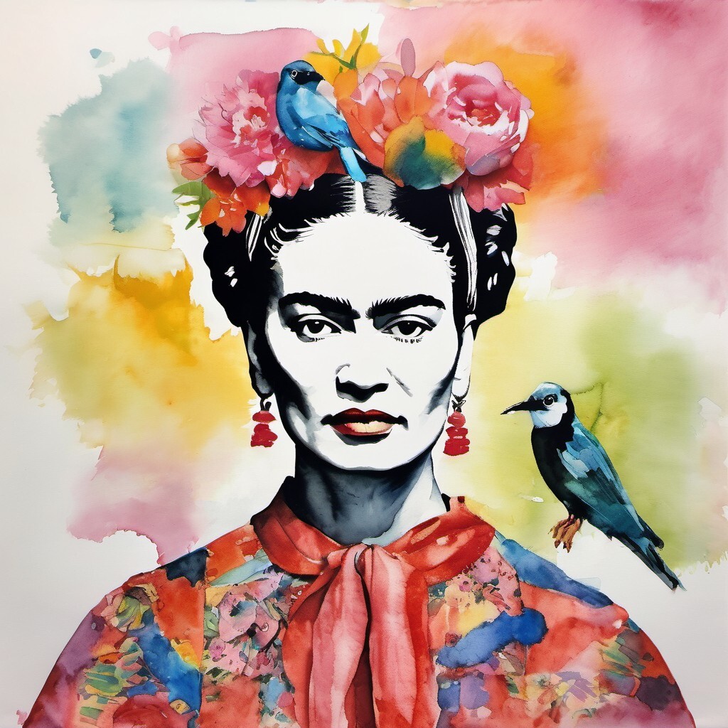 Hommage an Frida Kahlo Aquarelle Druck 80x80 Leinwand Bilder 2 cm/Pop ...