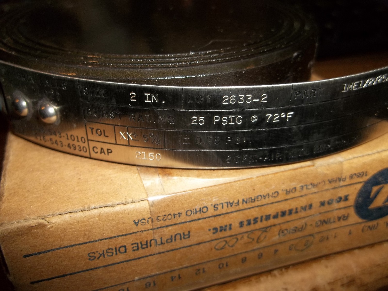 ZOOK 1ME1X2X25X72 25PSIG 2" 2150 SCFM-AIR 2633-2 GRAPHITE RUPTURE DISK ...