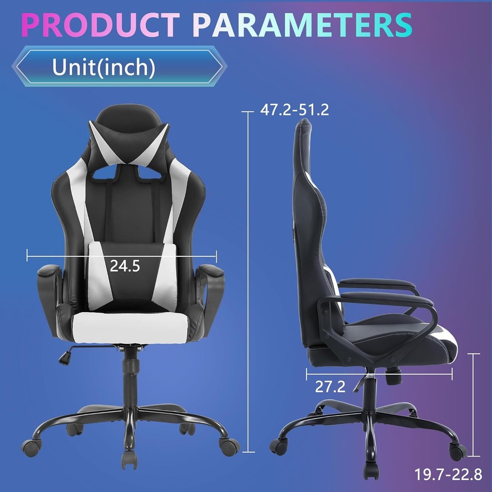 Racing Desk Chair Gaming Computer Chair with Armrests Headrest Lumbar ...