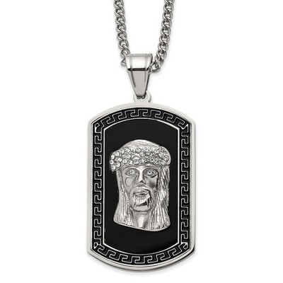 Chisel Men's Necklace Stainless Steel Polished Enamel Crystal Jesus, 24 ...