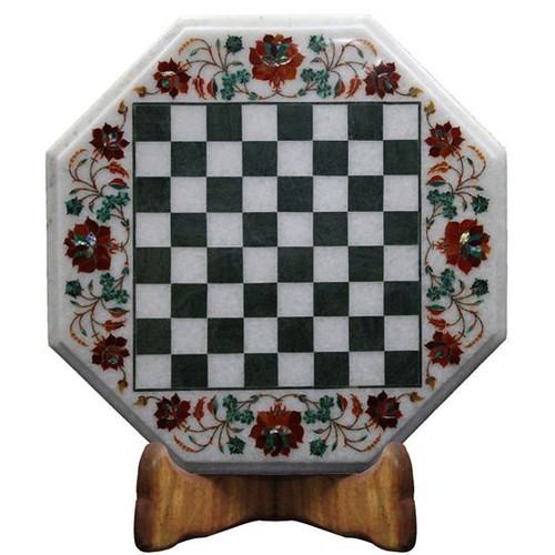 18" Marble Chess Table Top Semi Precious stones art Handmade Home decor ...