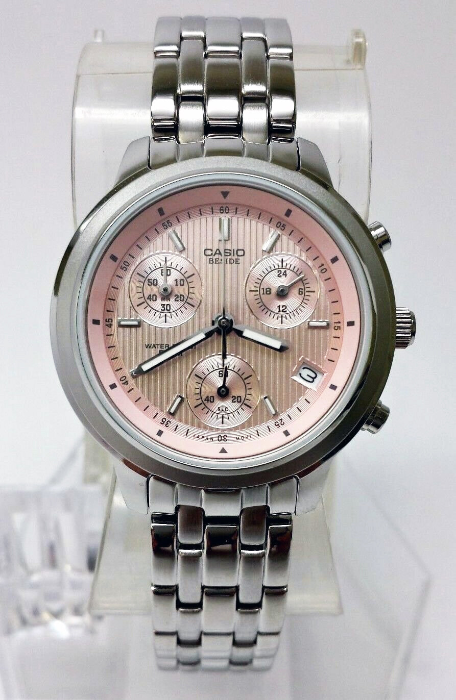 Casio Beside BEL500D-4A Ladies Pink Dial Stainless Steel Dress Watch ...
