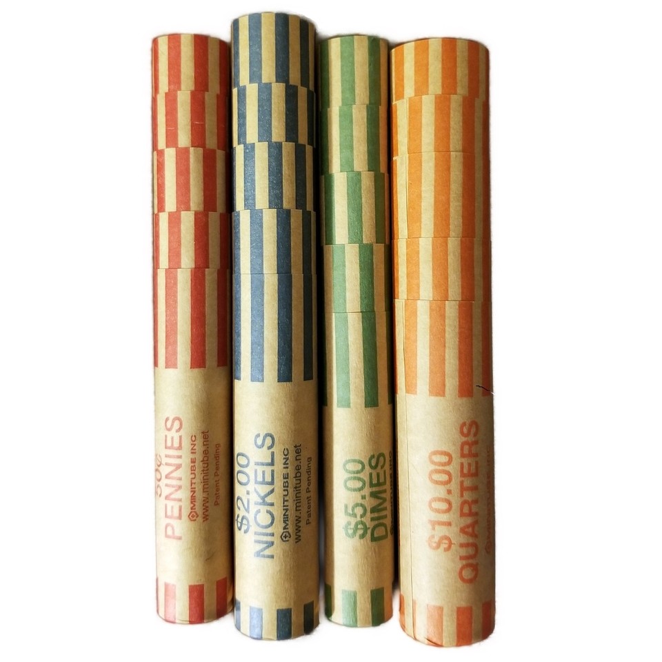 72 Assorted Coin Wrappers Preformed Rolls Paper Tubes Holds Crimped End ...