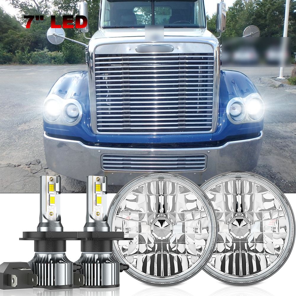 fit Freightliner Coronado 7'' Inch Round LED Headlight Bulbs High Low ...