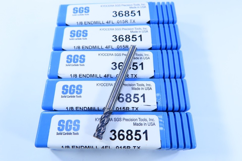 LOT ( 5 ) NEW 1/8" SGS KYOCERA 36851 4FL .015R TX Z-CARB SOLID CARBIDE ...