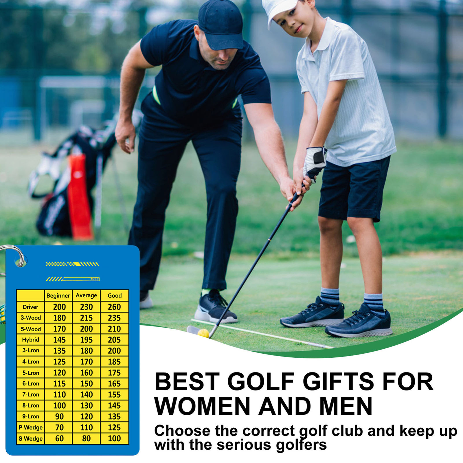 2Pcs Golf Club Range Chart Card Golfers Quick Reference Distance Guide ...