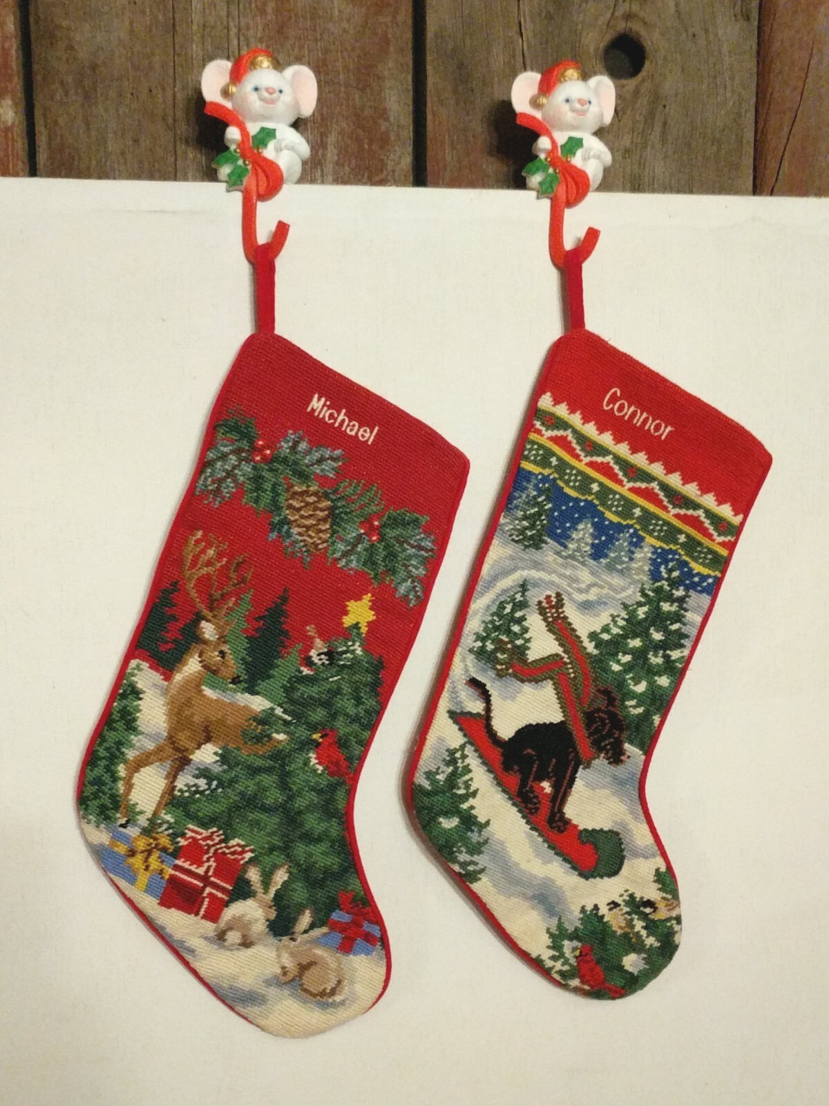 Lot of 2 Vintage Christmas Mice Stocking Hanger Holder From Shelf ...