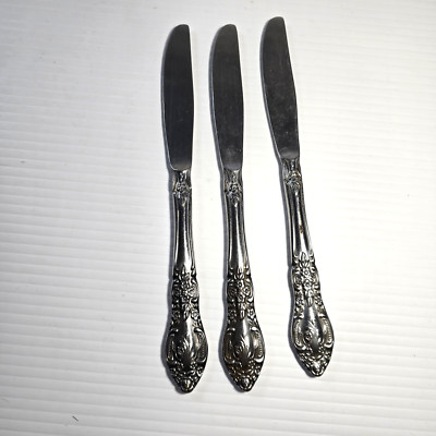 3 SPRINGTIME Stainless Dinner Knives 8 7/8" Heavy Floral Flatware Japan ...