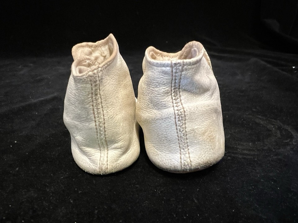 Antique Boots Shoes Baby Child Doll Leather White Leather 4” Long Side ...
