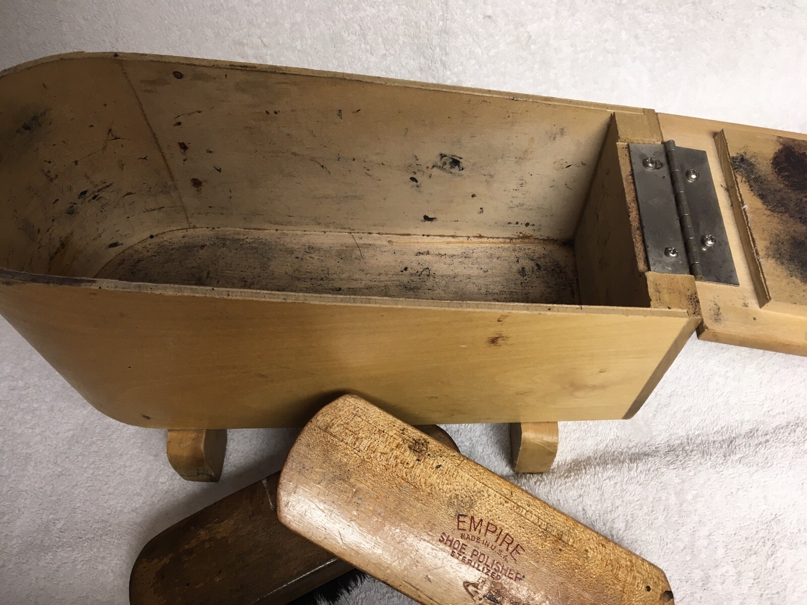 Antique Veneer Wooden Shoe Shine Storage Box Art Deco… - Gem