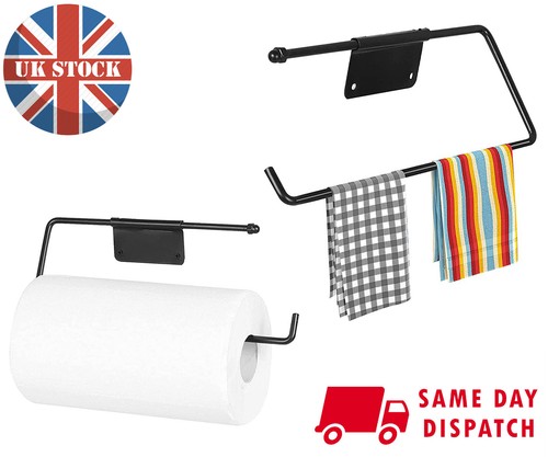 Kitchen Paper Roll Holder Black Wall Mounted Under Cabinet Stainless ...