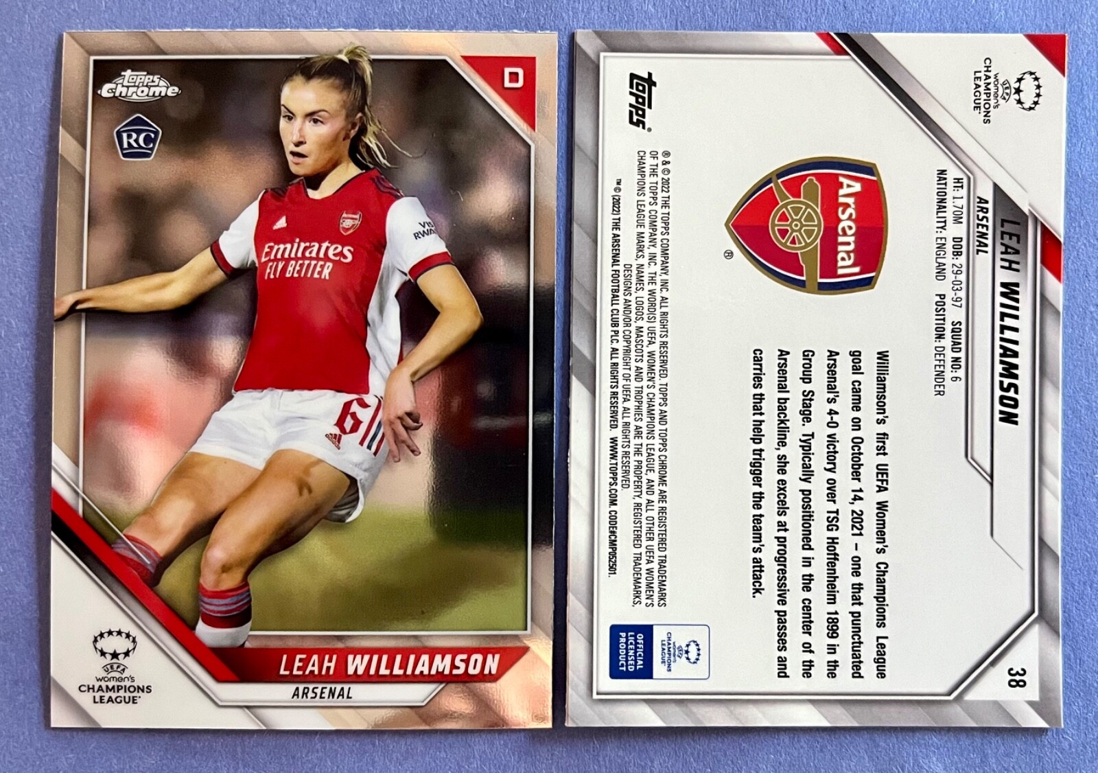 Leah Williamson 2021-22 Topps Chrome UEFA Women's Rookie #38 ARSENAL ...
