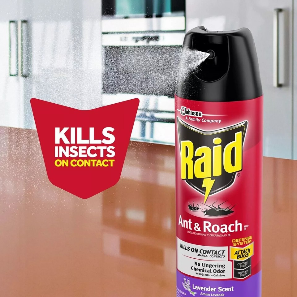 Raid Ant & Roach Killer Spray For Listed Bugs Lavender Scent, 17.5 oz ...
