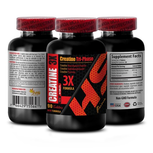 Pyruvate muscle gainer - CREATINE 3X - pre workout powder - 1 Bottle 90 ...
