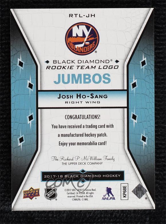 2017-18 Black Diamond Team Logo Manufactured Josh Ho-Sang Rookie Jumbo ...