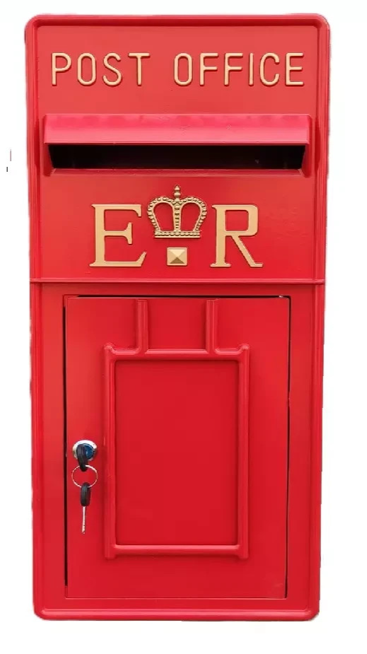 Post Box Red ER with Lock Wall Mounted Royal Mail Design Mailbox Large ...