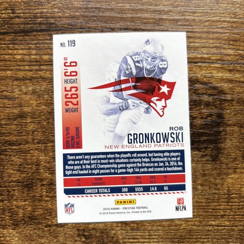2016 Panini Prestige Rob Gronkowski New England Patriots #119 | eBay