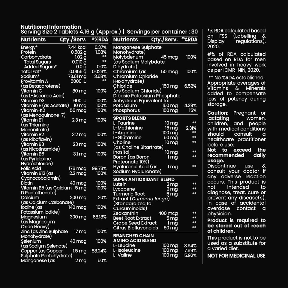 Tata 1mg Sports Multivitamin With Zinc, Vitamin C, Vitamin D, Pack of ...