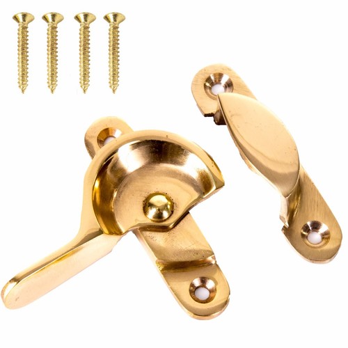 SOLID BRASS TWIST FITCH WINDOW SASH LOCK + SCREWS Wooden Fastener Turn ...