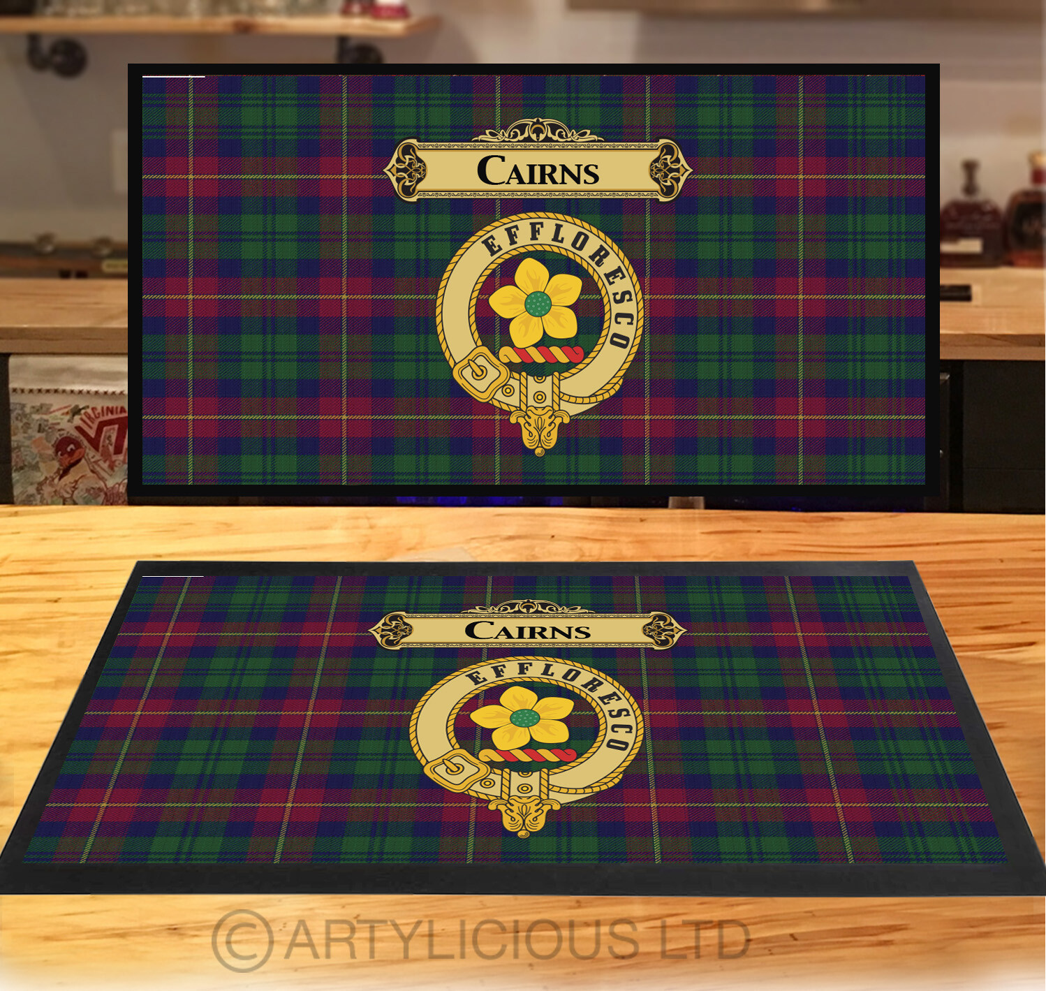 CAIRNS Scottish Clan, family name, tartan bar runner bar mat Pubs ...