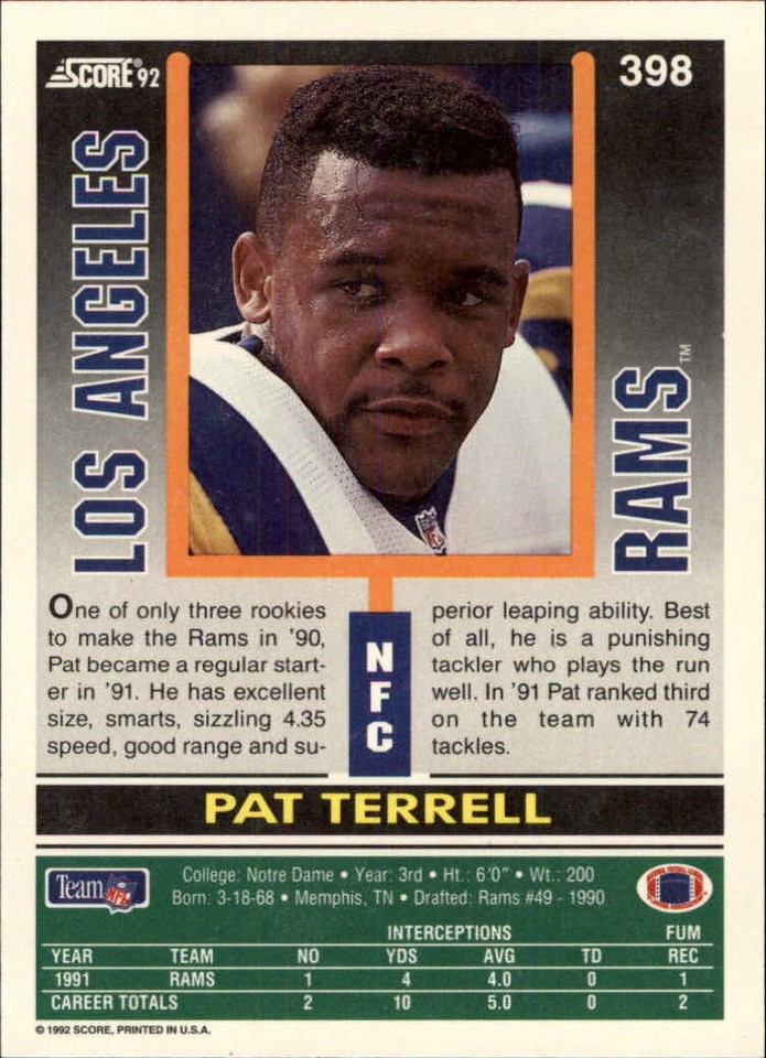1992 Score #398 Pat Terrell - NM | eBay