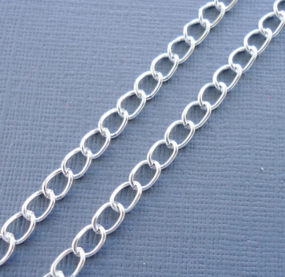 6ft Silver plated Findings Curb Link opened Chains 6.4x4.2mm Jewelry ...